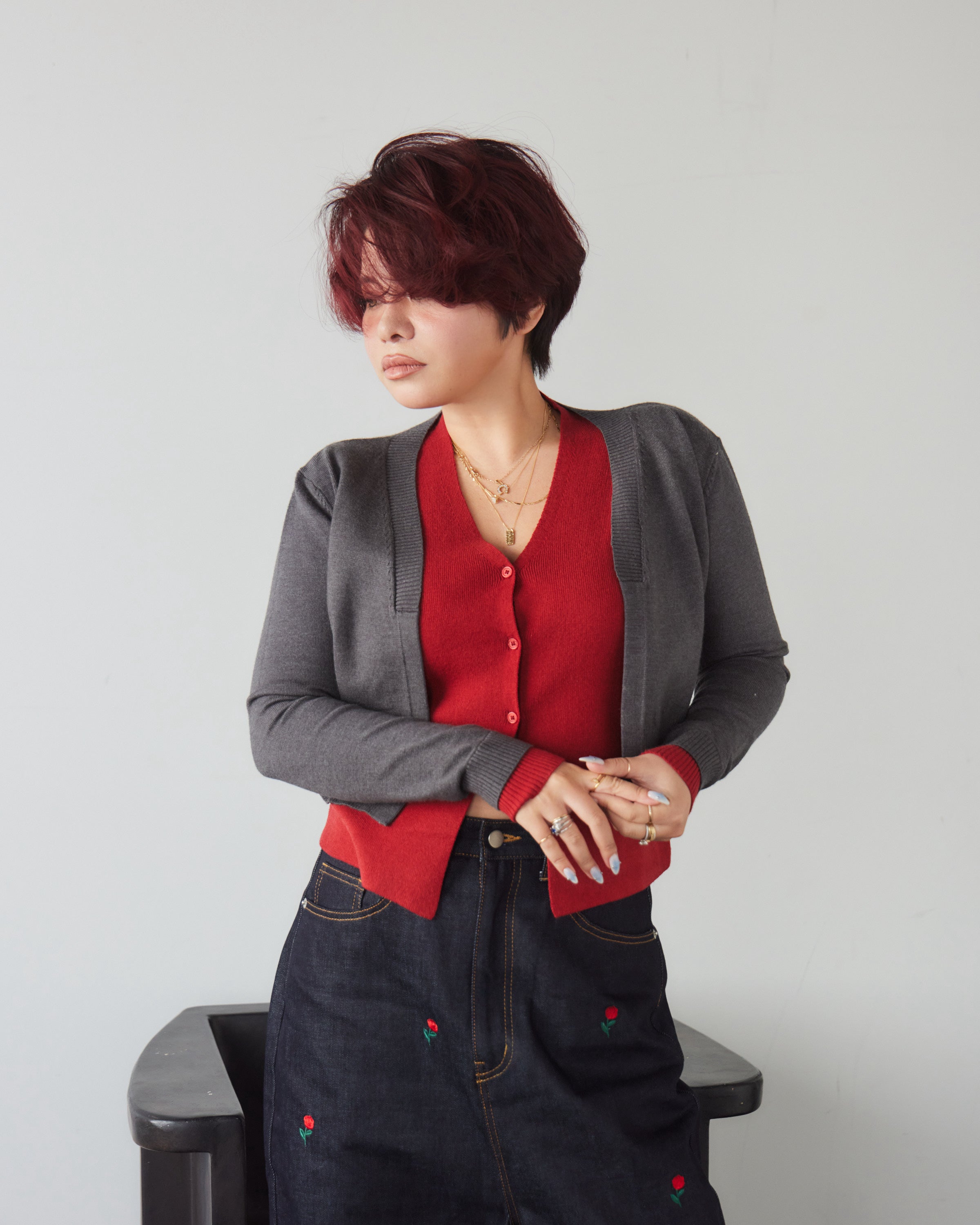 【SALE】Contrast Cut Knit Cardigan – WONEM